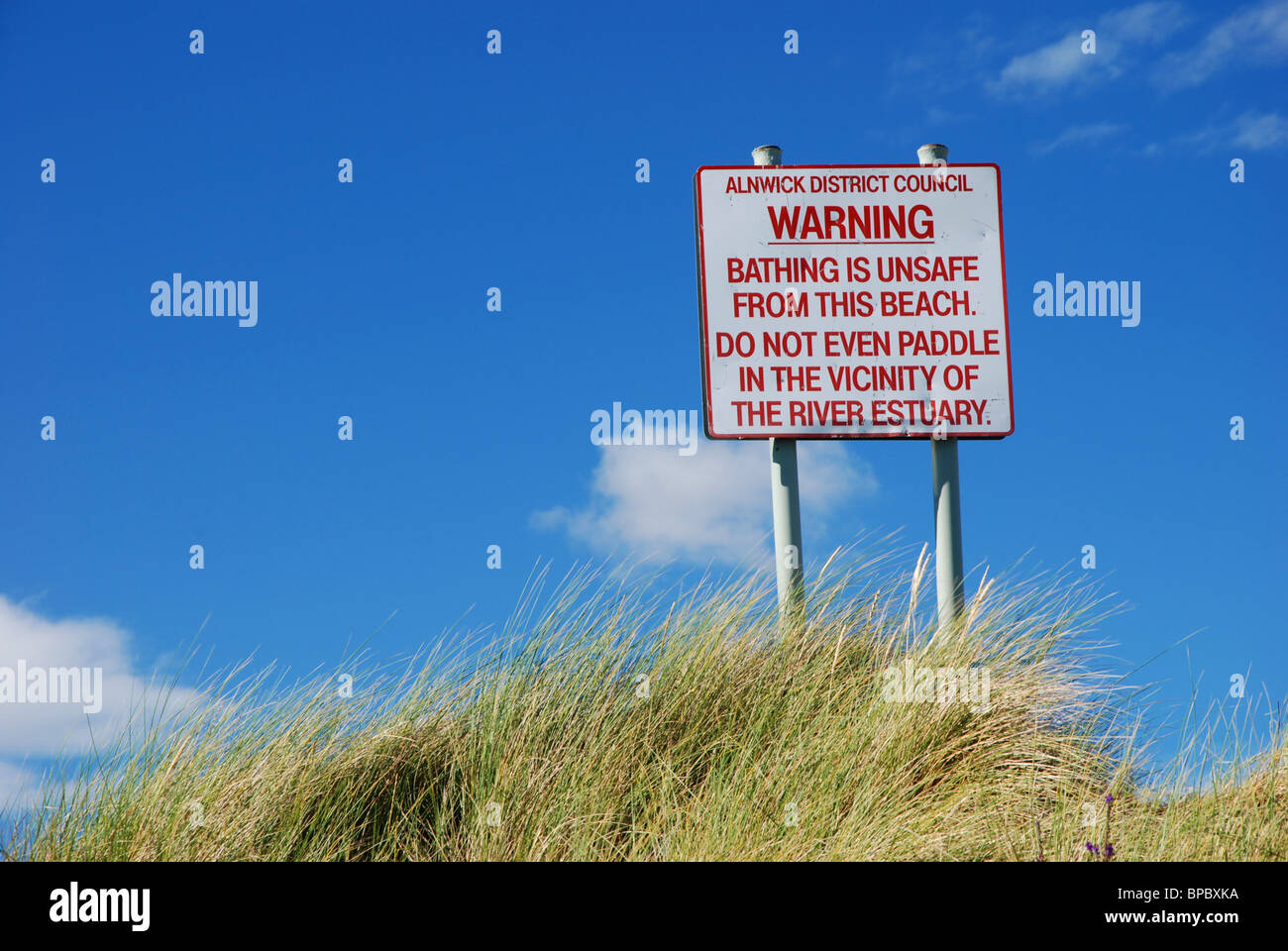 Warning ! Bathing is Unsafe Sign Alnmouth Northumberland United Kingdom ...