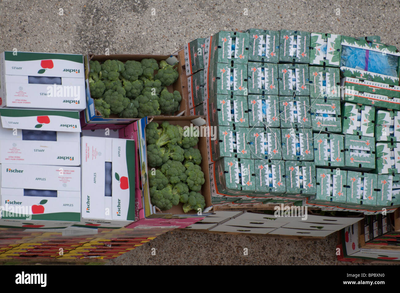 Boxes of food ready to be loaded onto a cruise ship in Southampton ...