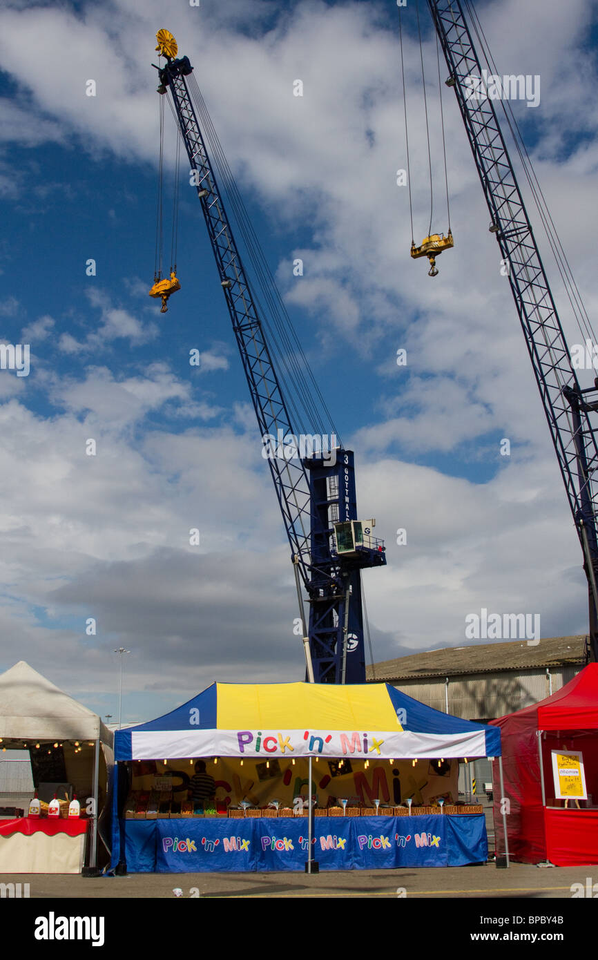 Dock Cranes and Pic N Mix Stall; Foods for sale on Hartlepool Victoria ...
