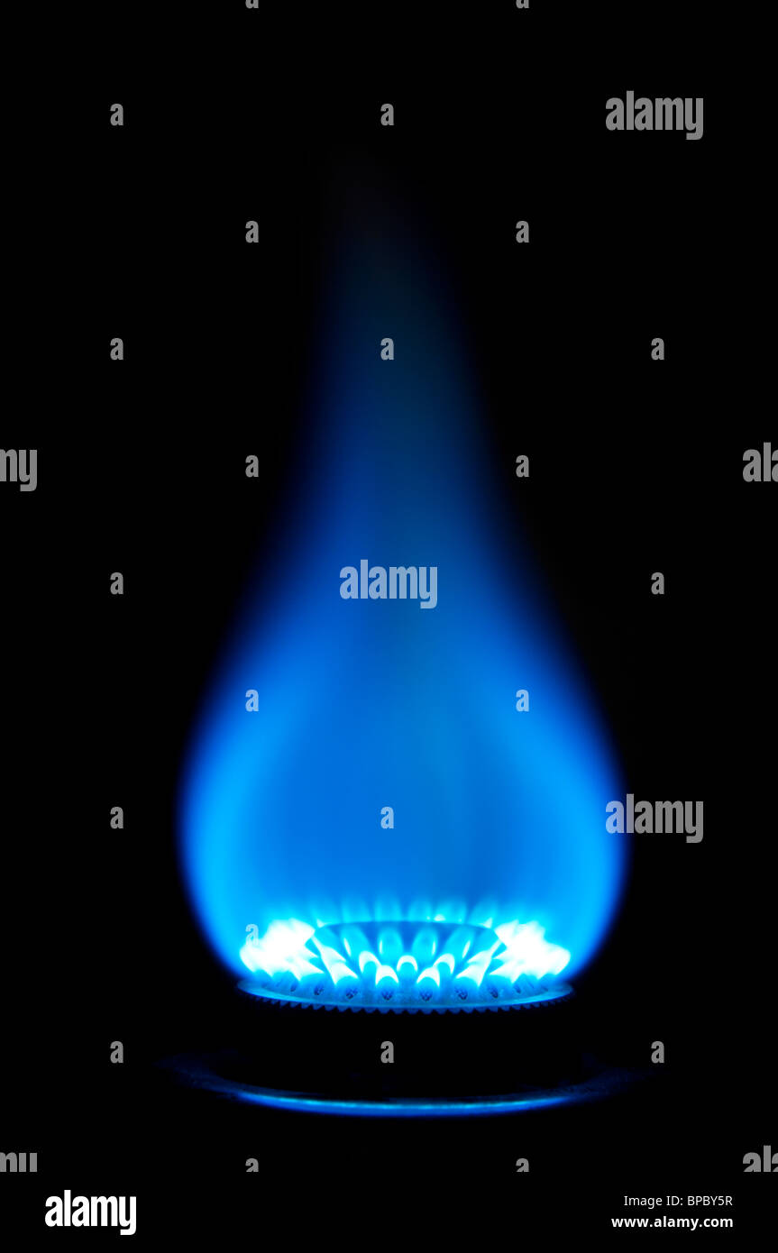 Gas burner with blue flame Stock Photo - Alamy