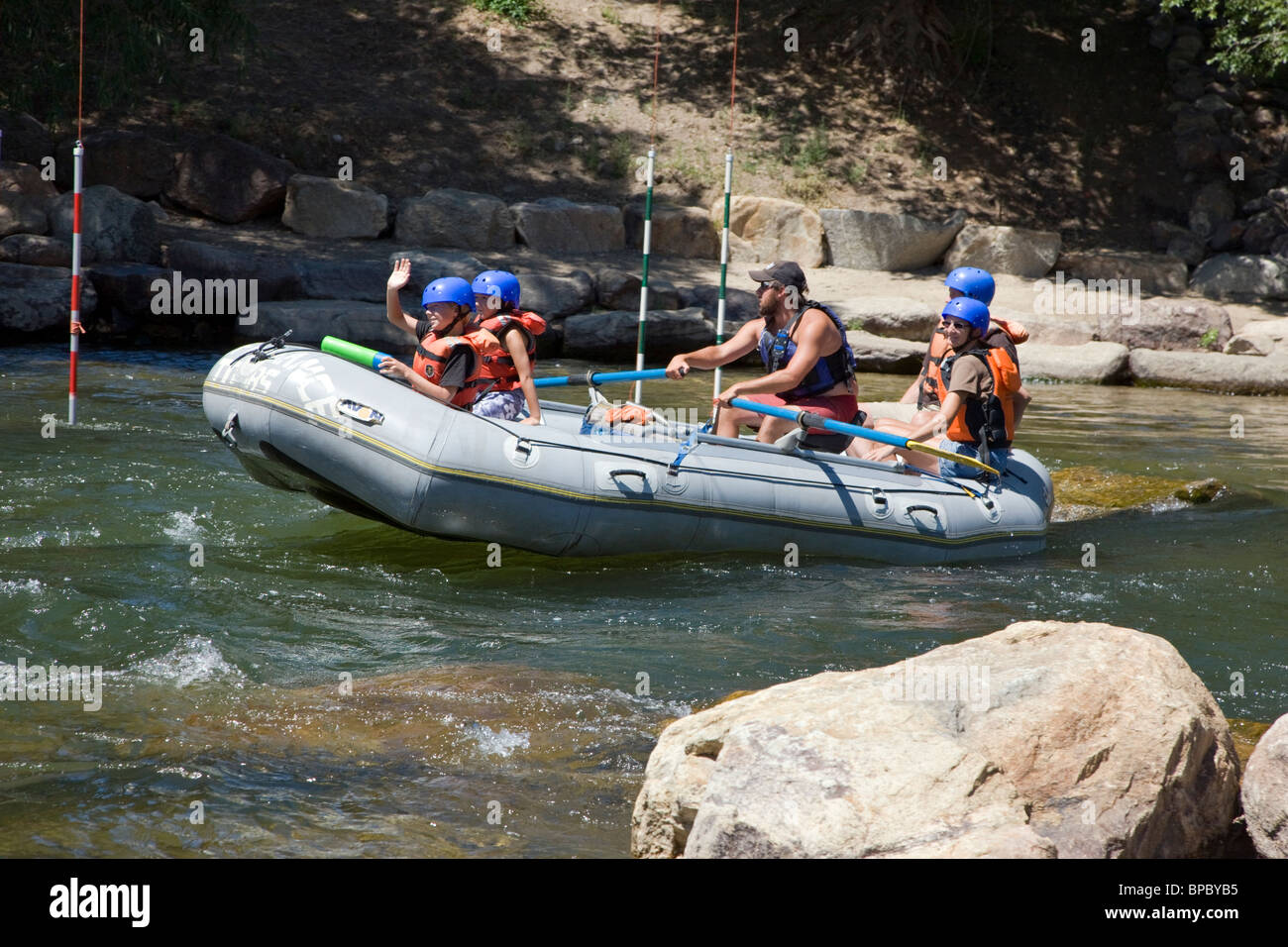 Family rafting down the Arkansas River, Salida, Colorado, USA Stock ...