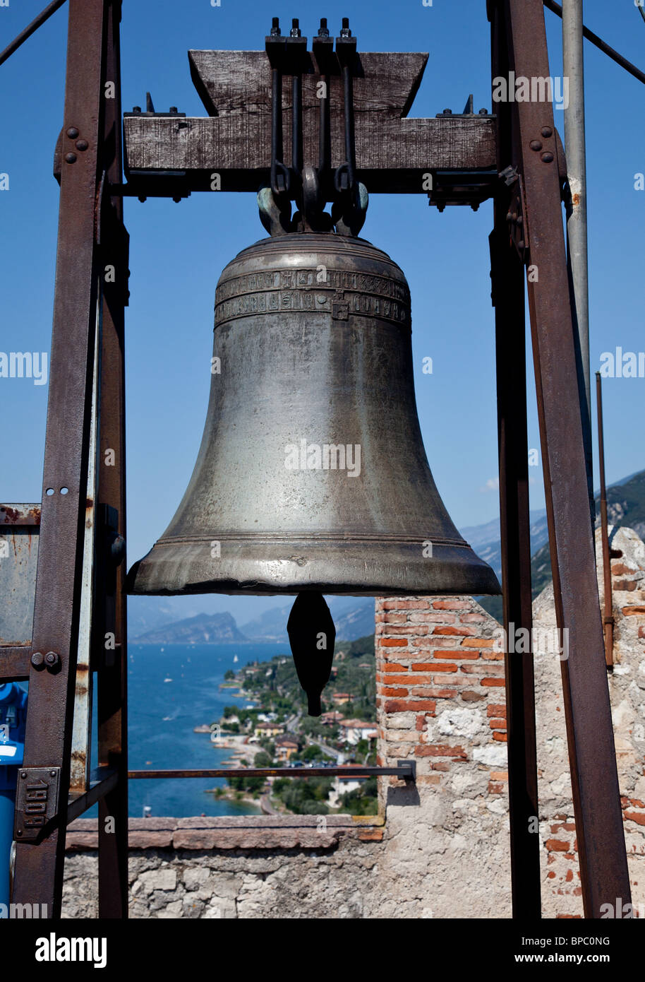 Bell on top of castle tower in Malcesine on Lake Garda Stock Photo - Alamy