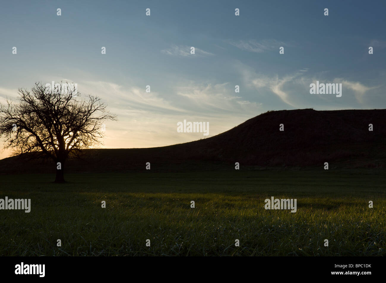 Sunset at Monks Mound, the largest man-made earthen mound in the United ...