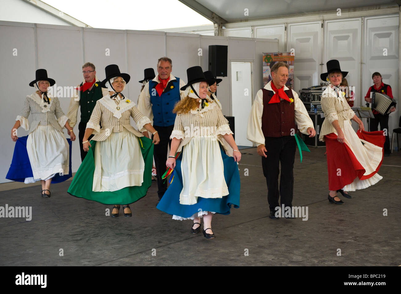 Folk dancing group performing at the National Eisteddfod of Wales ...