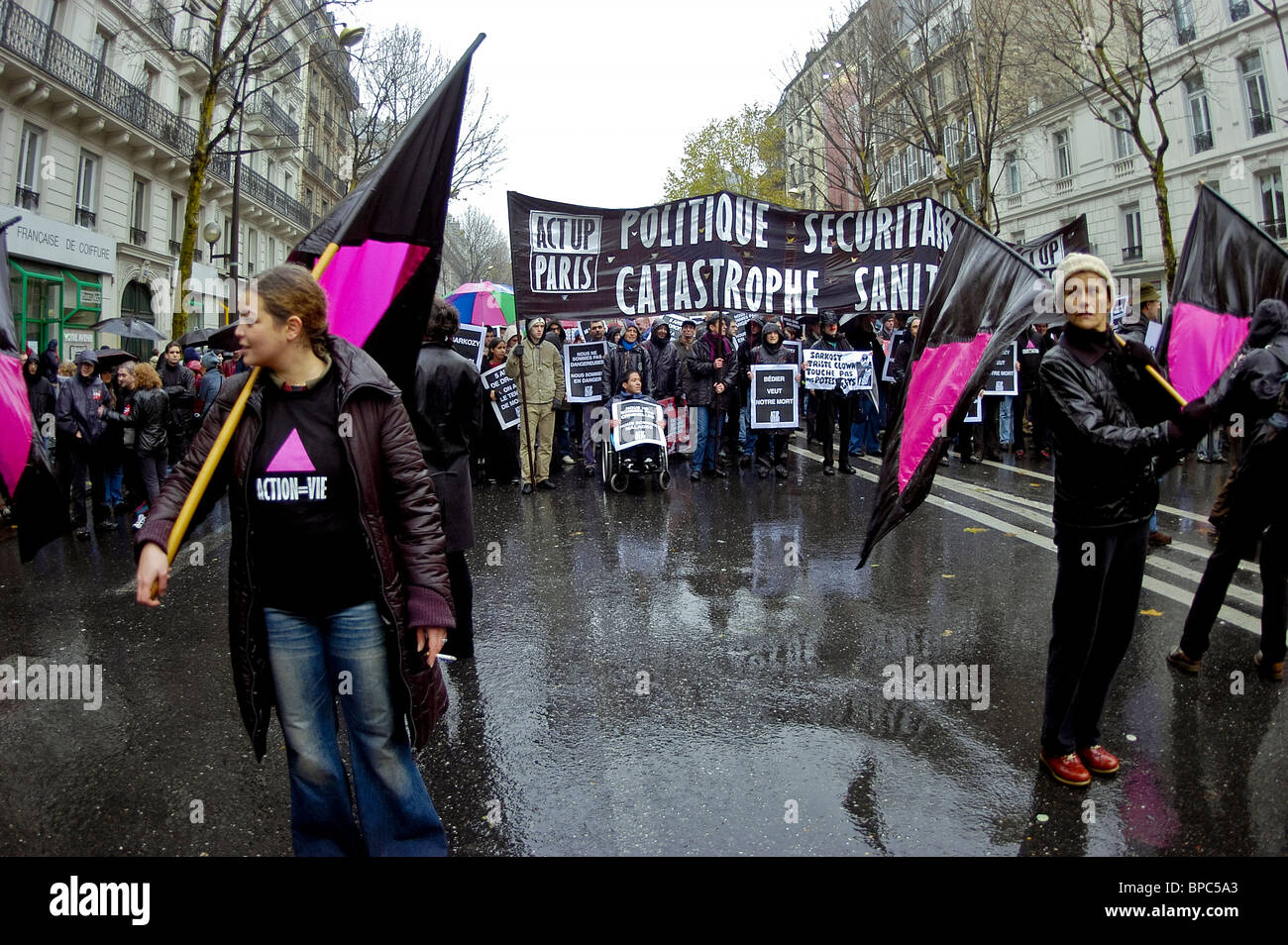 Paris, France - AIDS Activists Women Marching, Act Up Protest, Carrying ...