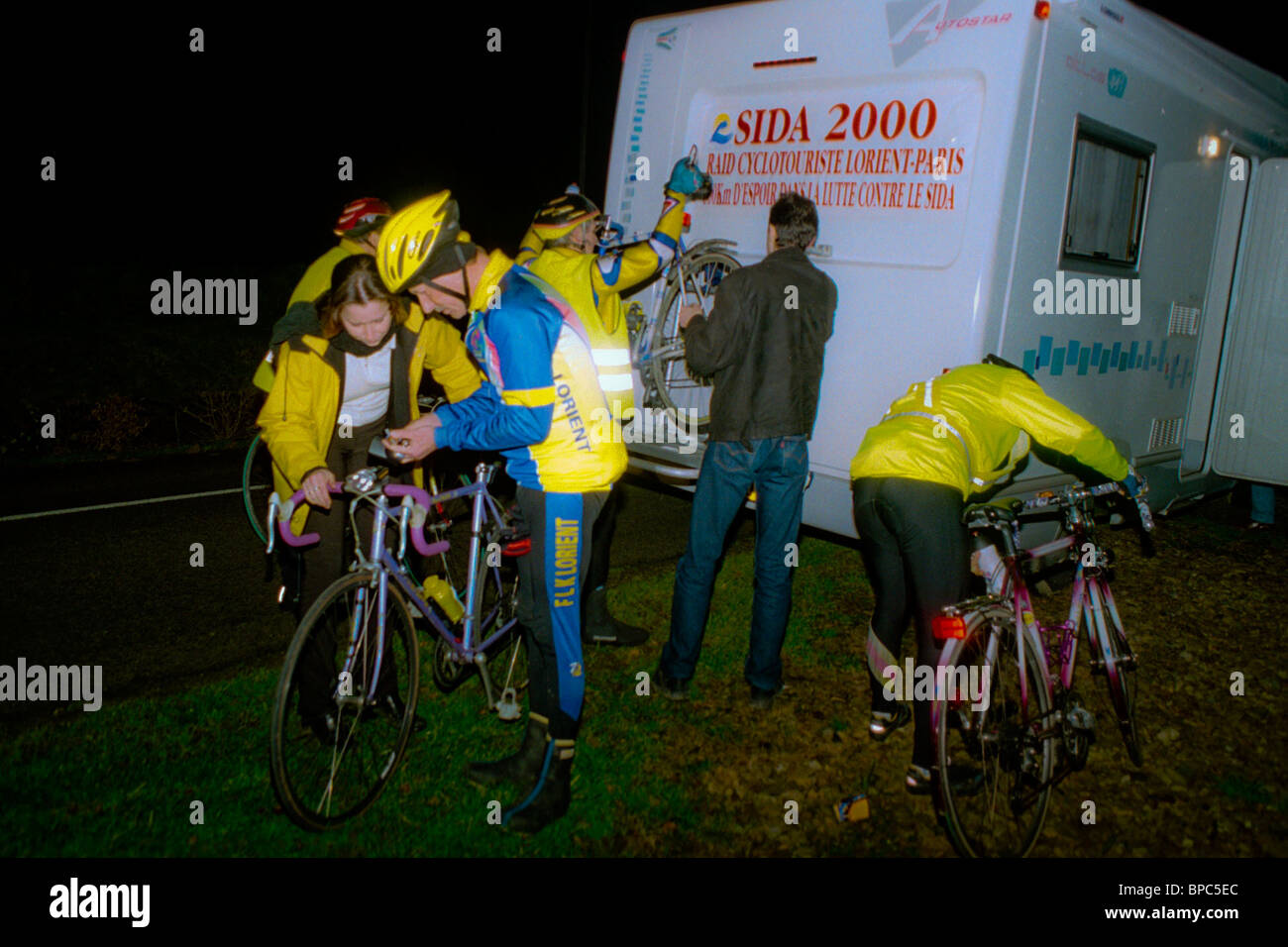 Paris, France - Small Gorup People, Participating in AIDS Bike-a-Thon FUndraising Event ...