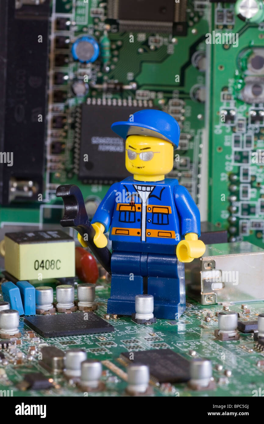 Lego workman in electronic land Stock Photo - Alamy