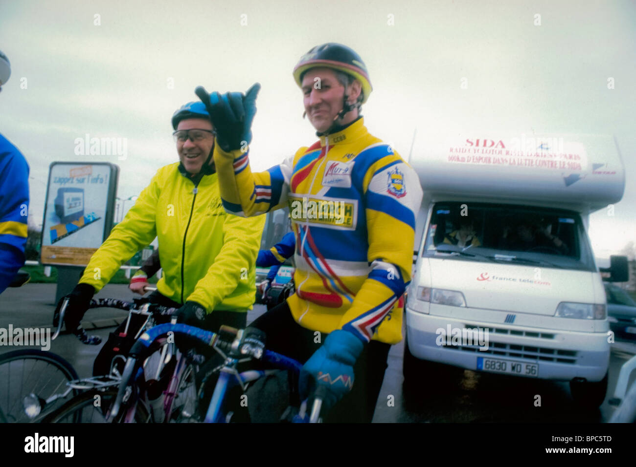 France - AIDS Bike-a-Thon FUndraising Event, Brittany to Paris Sidaction, Cyclists on Road (for ...