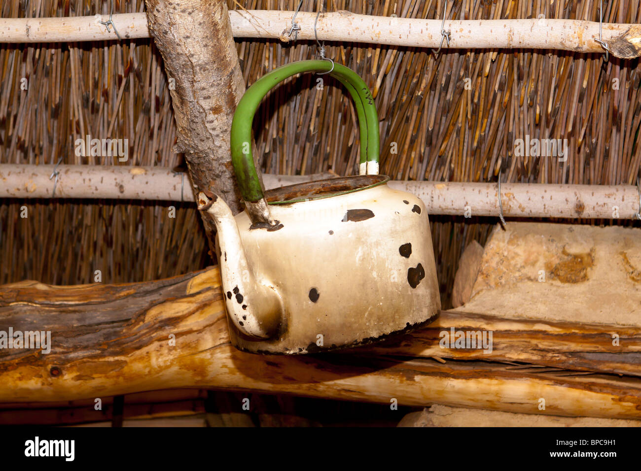 Old kettle in a the kitchen of a South African farmhouse in the ...