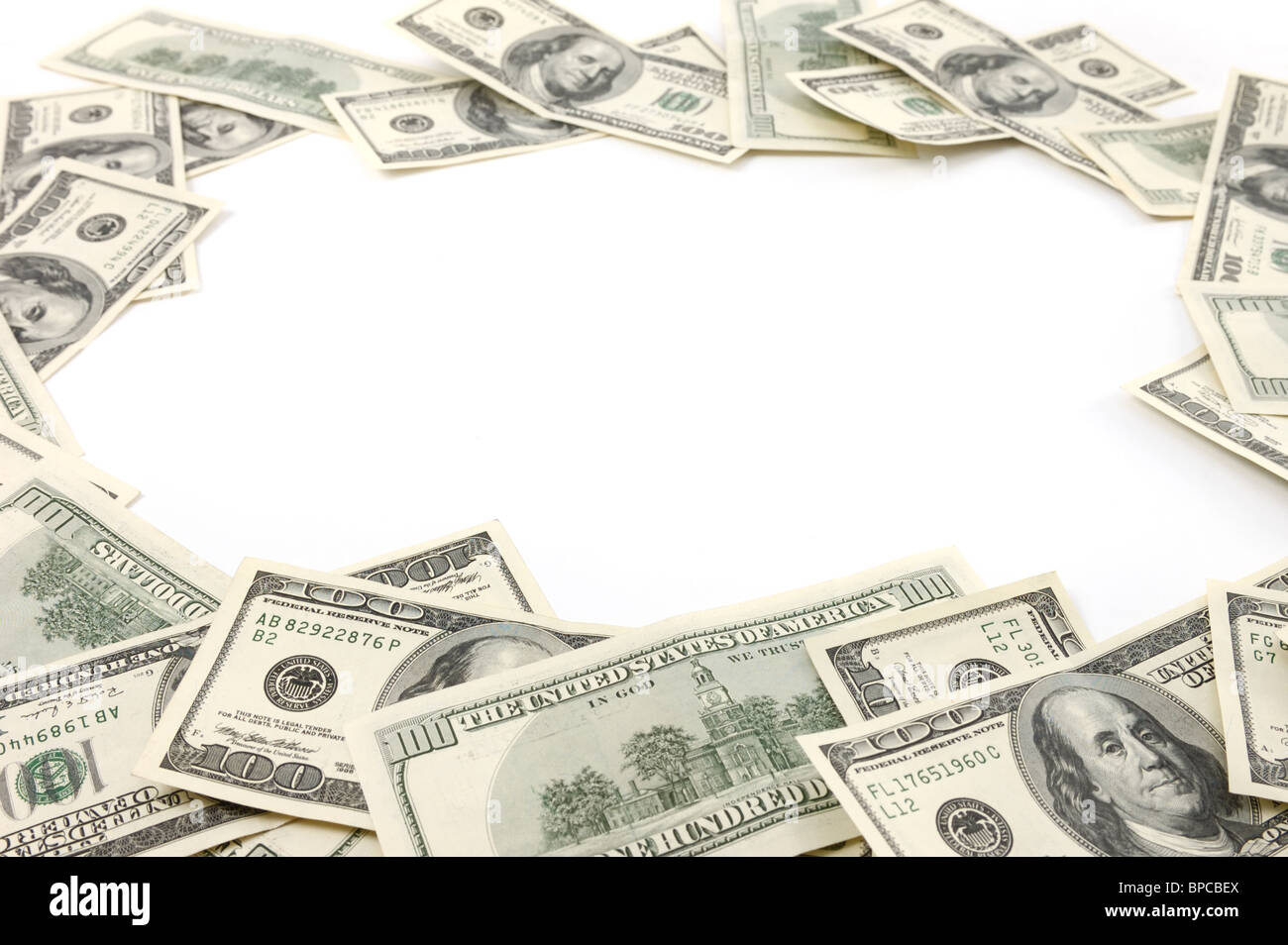 Frame made from dollar bills isolated over white Can be used as ...