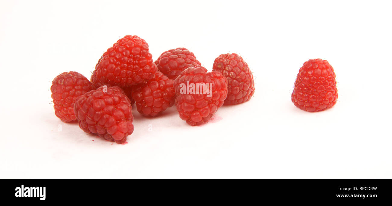 Red Raspberries in a group isolated on White Background Stock Photo - Alamy
