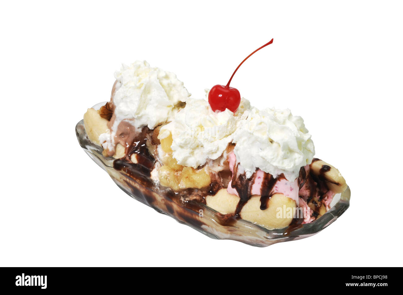 Banana split isolated on white background with clipping path Stock ...
