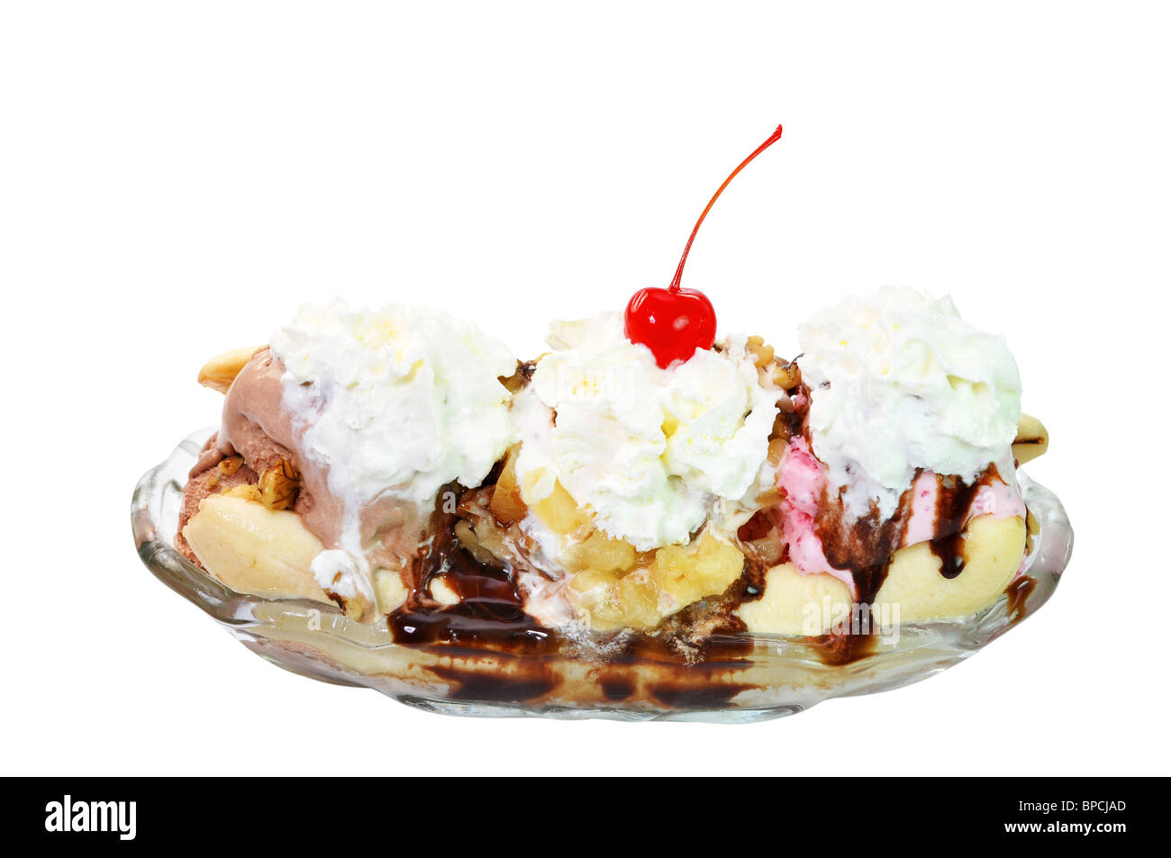 Banana split isolated on white background with clipping path Stock ...