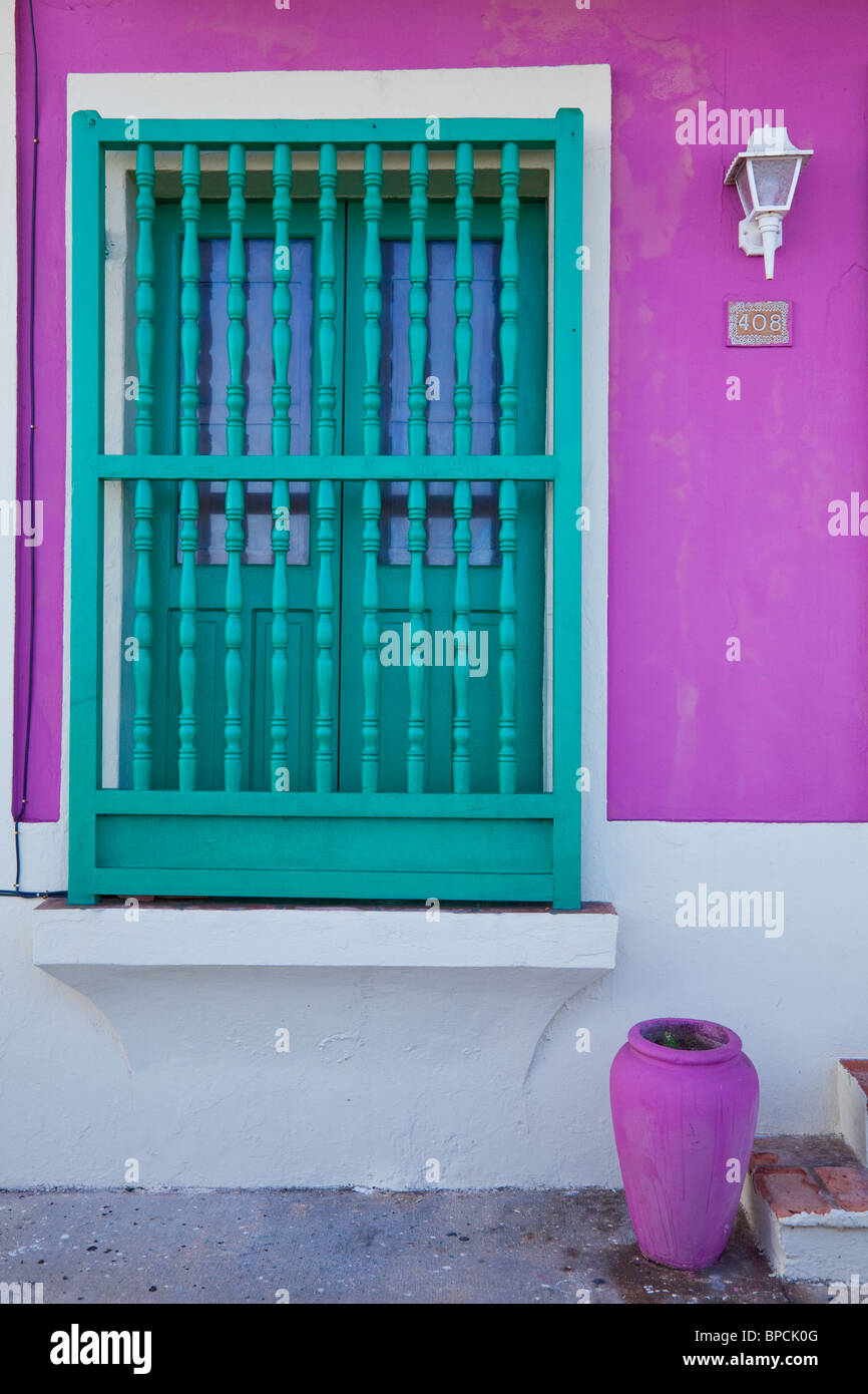 Buildings with balconies, window and doors in San Juan, Puerto Rico ...