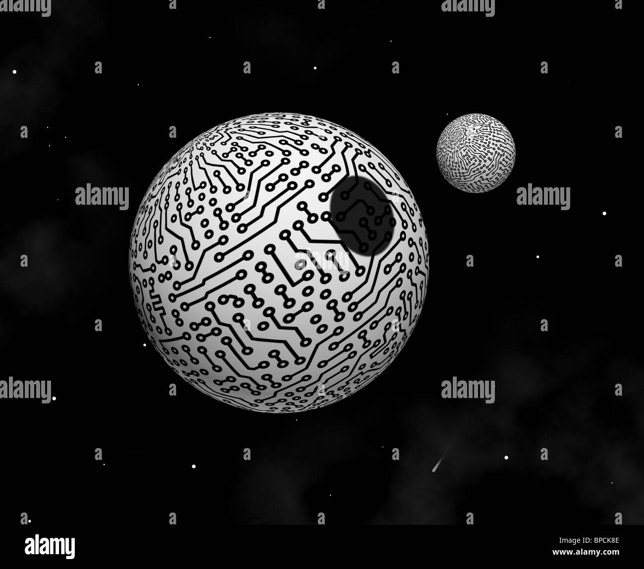 Electronic industrial planet and its satellite - illustration Stock ...