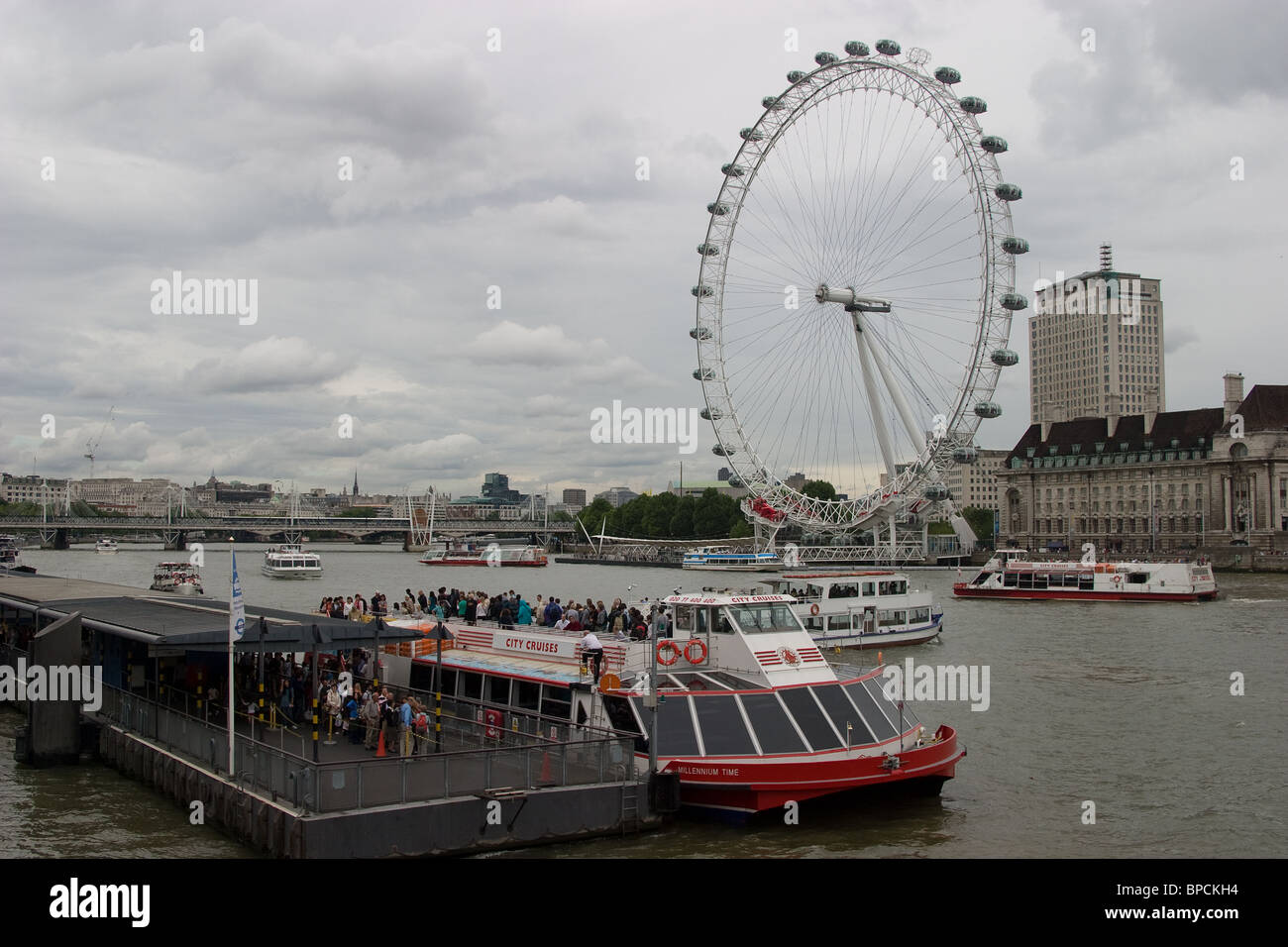 large boat Westminster pier river Thames eye sky Stock Photo - Alamy