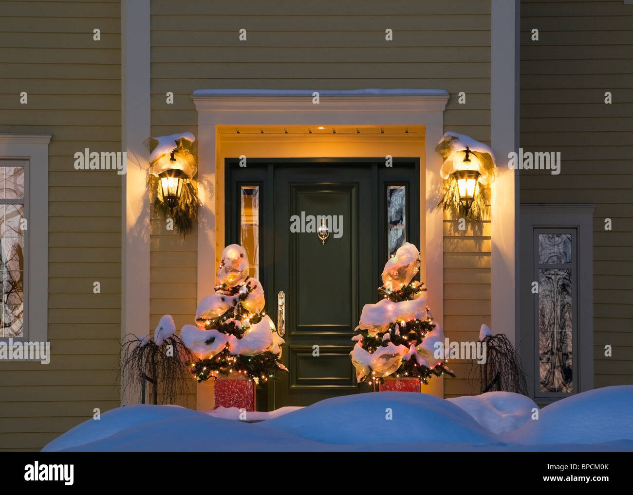 shefford, quebec, canada; a house and decorations covered in snow in ...