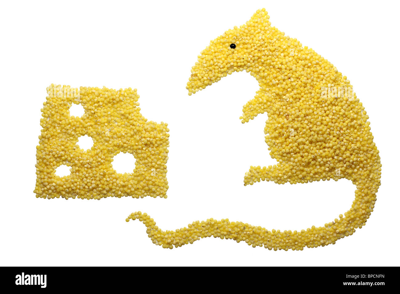 Mouse with cheese made of cereals, isolated on white background Stock ...