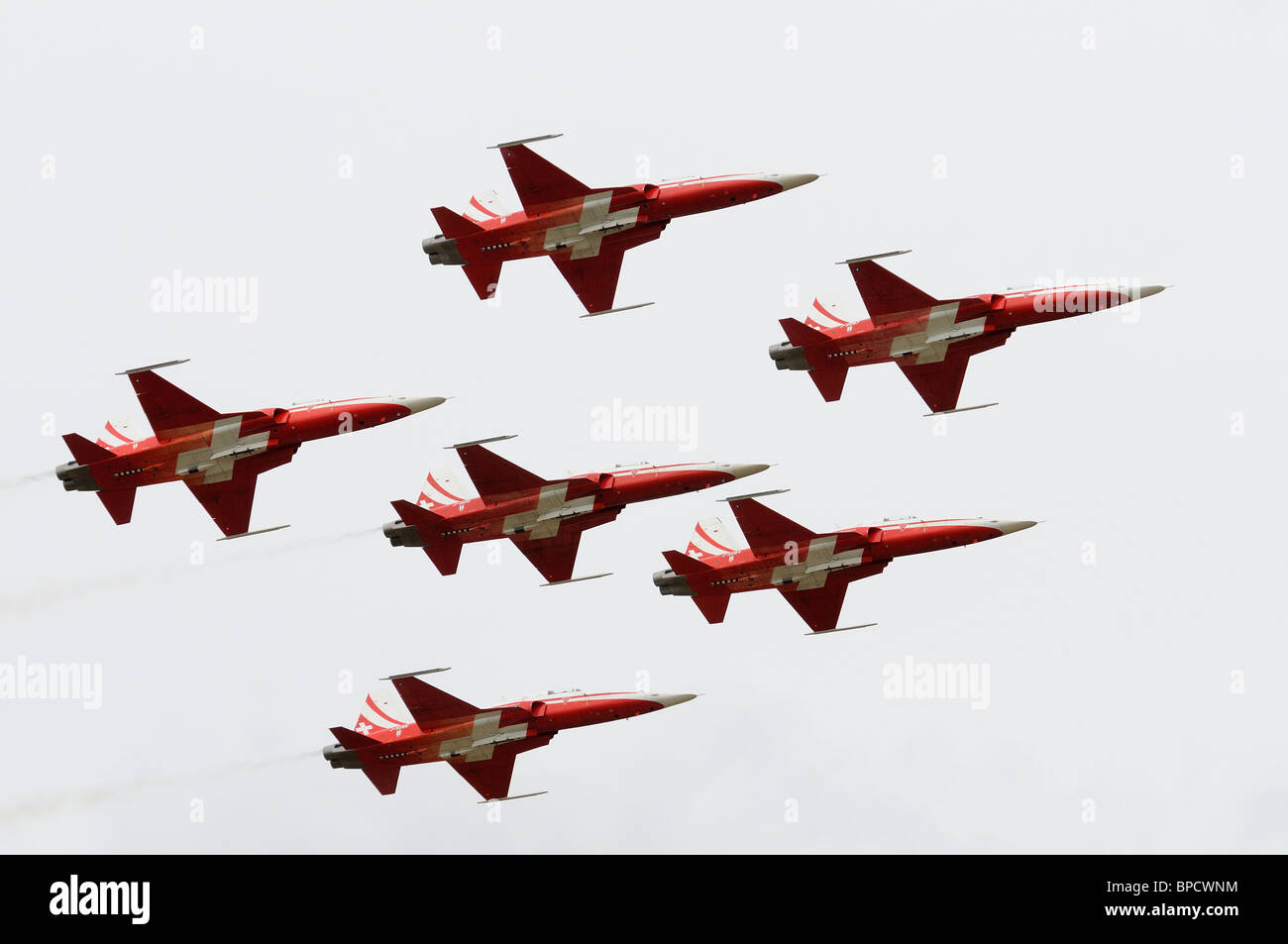 The Patrouille Swiss aerobatic display team fly their Northrop F-5E ...