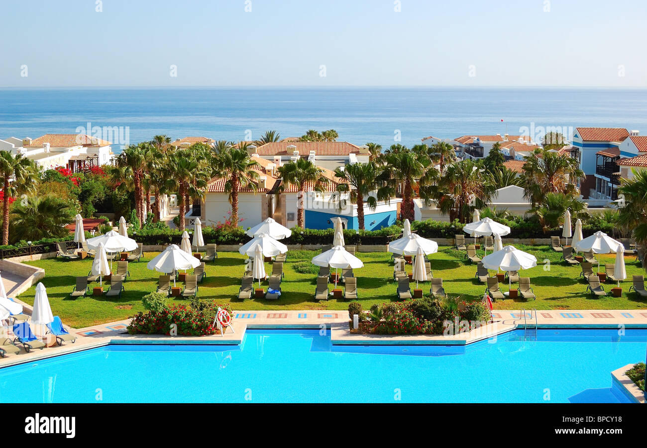 Swimming pool at the modern luxury hotel, Crete, Greece Stock Photo - Alamy
