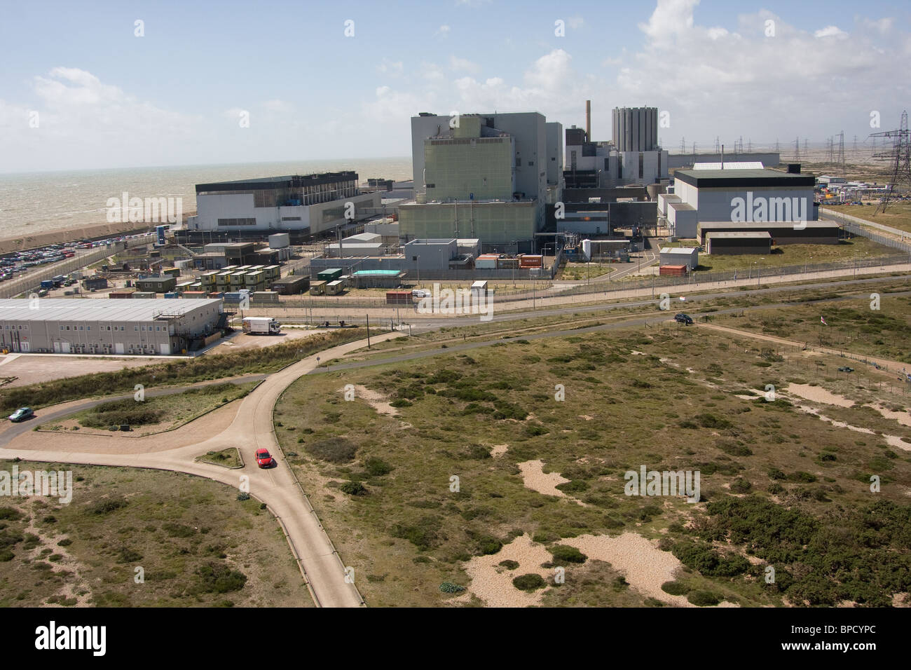 aerial view dungeness shrub roads power station Stock Photo - Alamy