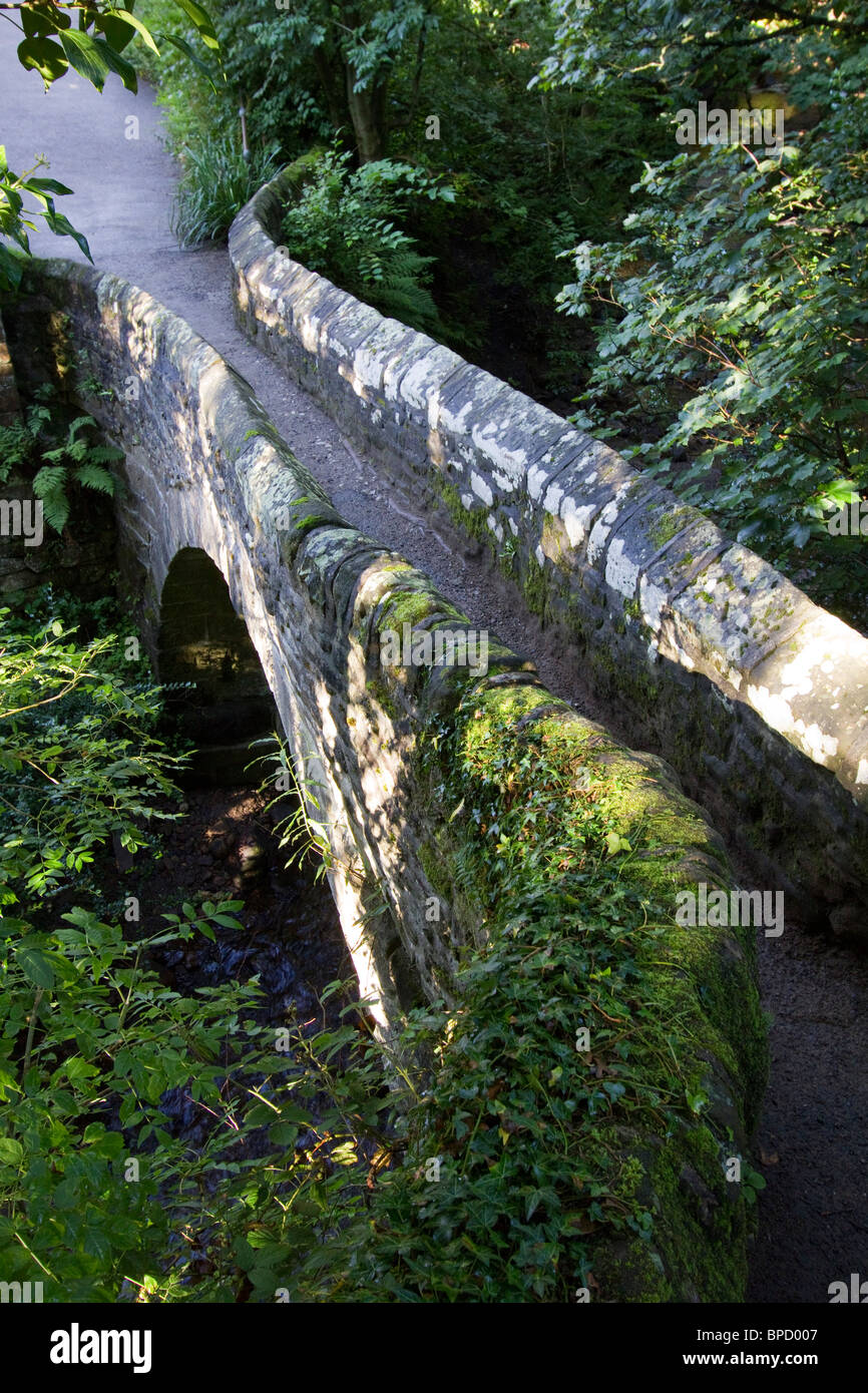 stone arch packhorse bridge river grindsbrook edale derbyshire peak ...