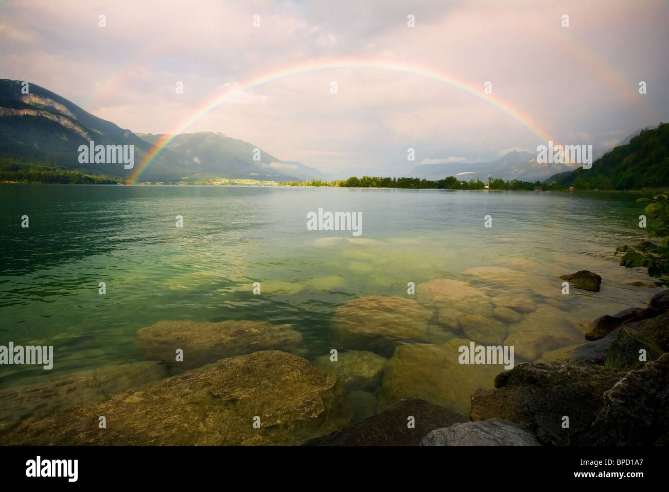 Double Rainbow Over The Lake Wide Angle Lens Tripod Mounted And ...