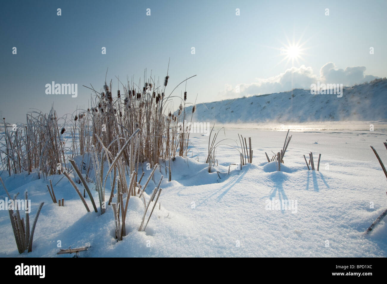 Sun Rising From The Cloud In Very Cold Winter Morning Stock Photo - Alamy