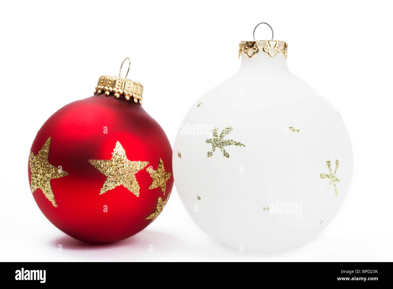 red and white dull Christmas balls on white background Stock Photo - Alamy