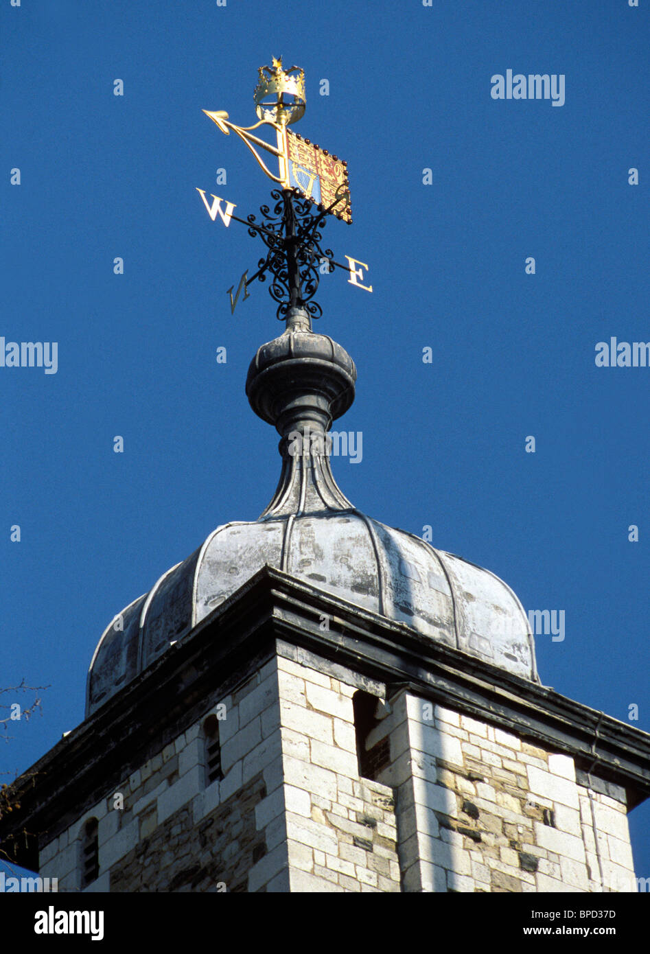 Weather vane at the Tower of London bears the royal standard Stock ...