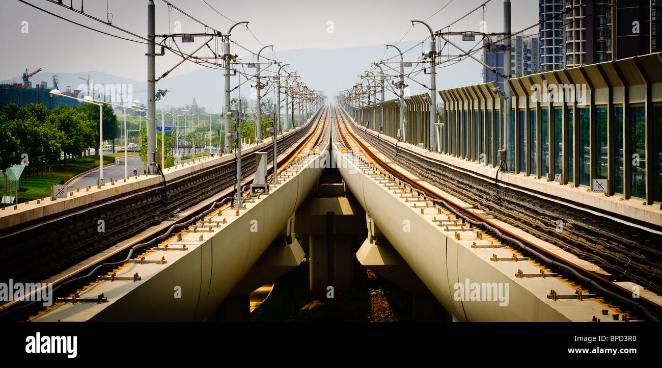 Subway tracks in Xianlin district, Nanjing, Jiangsu province, China ...