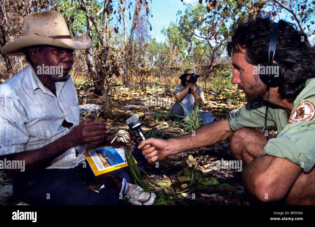 Ethnobotanist interviewing indigenous Australians, Australia Stock ...