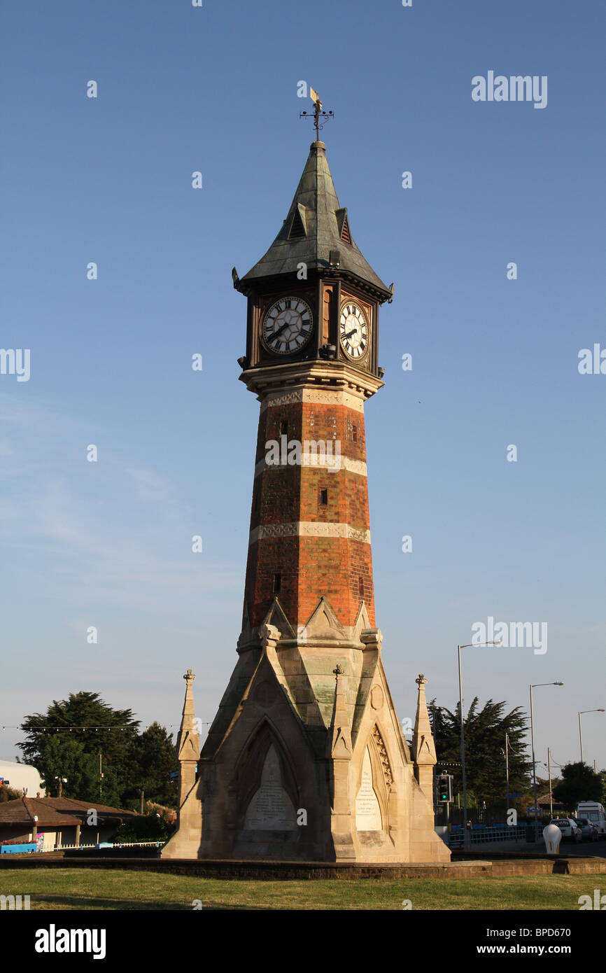 The clock tower on the sea front in the center of Skegness on the east ...