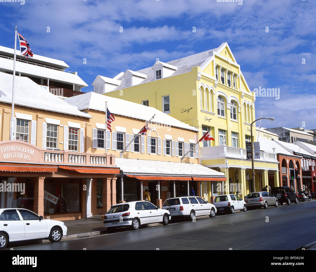Pastel-coloured colonial buildings, Front Street, Hamilton, Pembroke ...