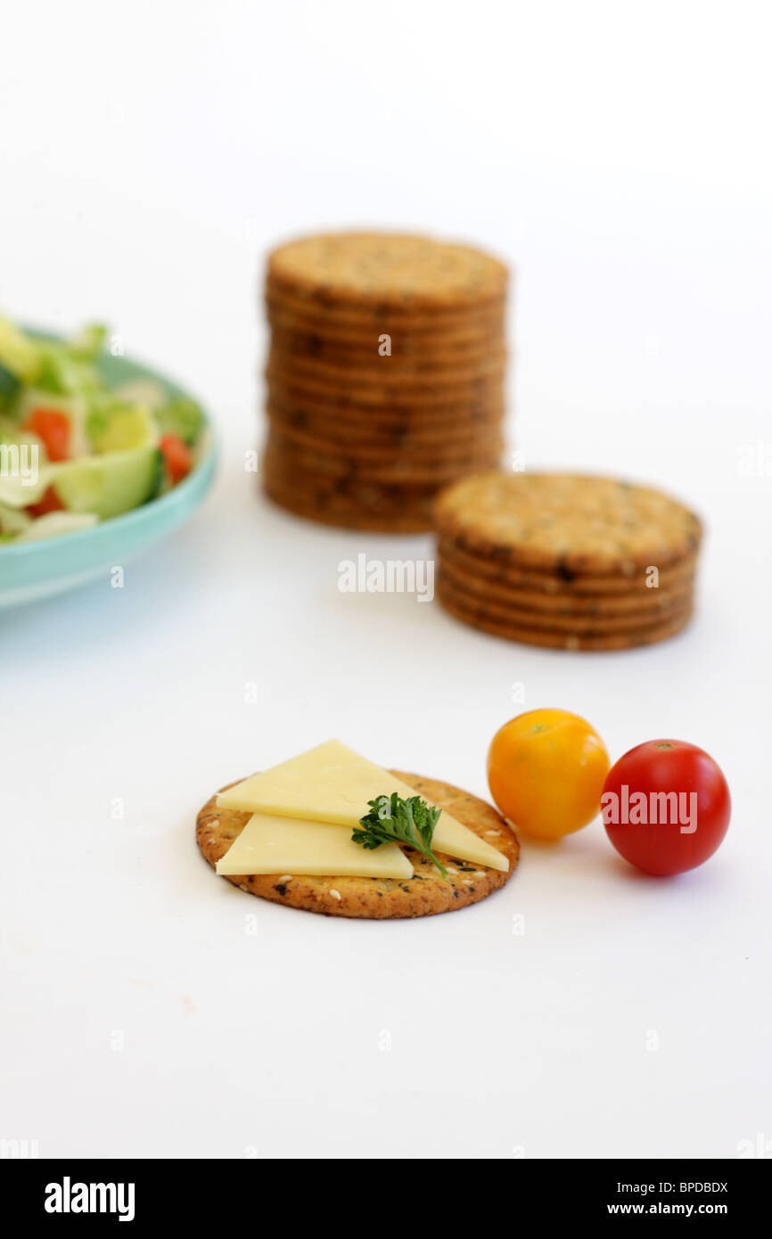 Multi-Grain Crackers with Cheese Stock Photo - Alamy