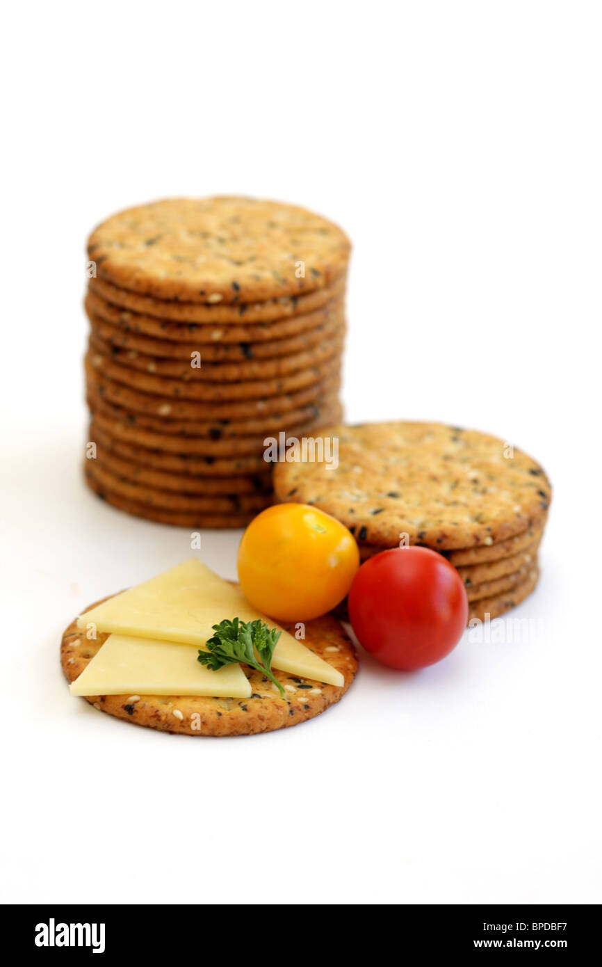 Multi-Grain Crackers with Cheese Stock Photo - Alamy