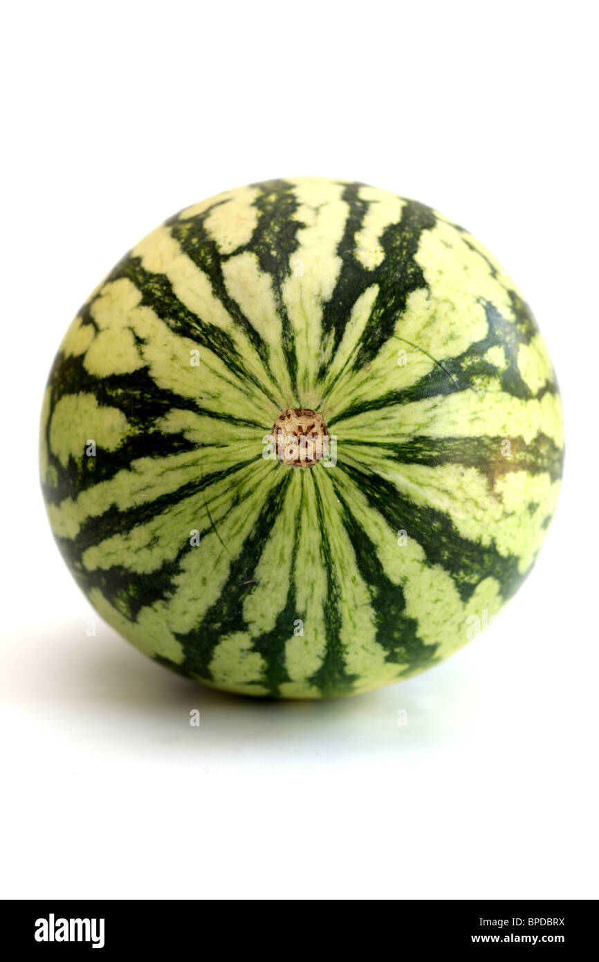 Fresh Whole Healthy Tropical Watermelon Fruit Isolated Against A White ...