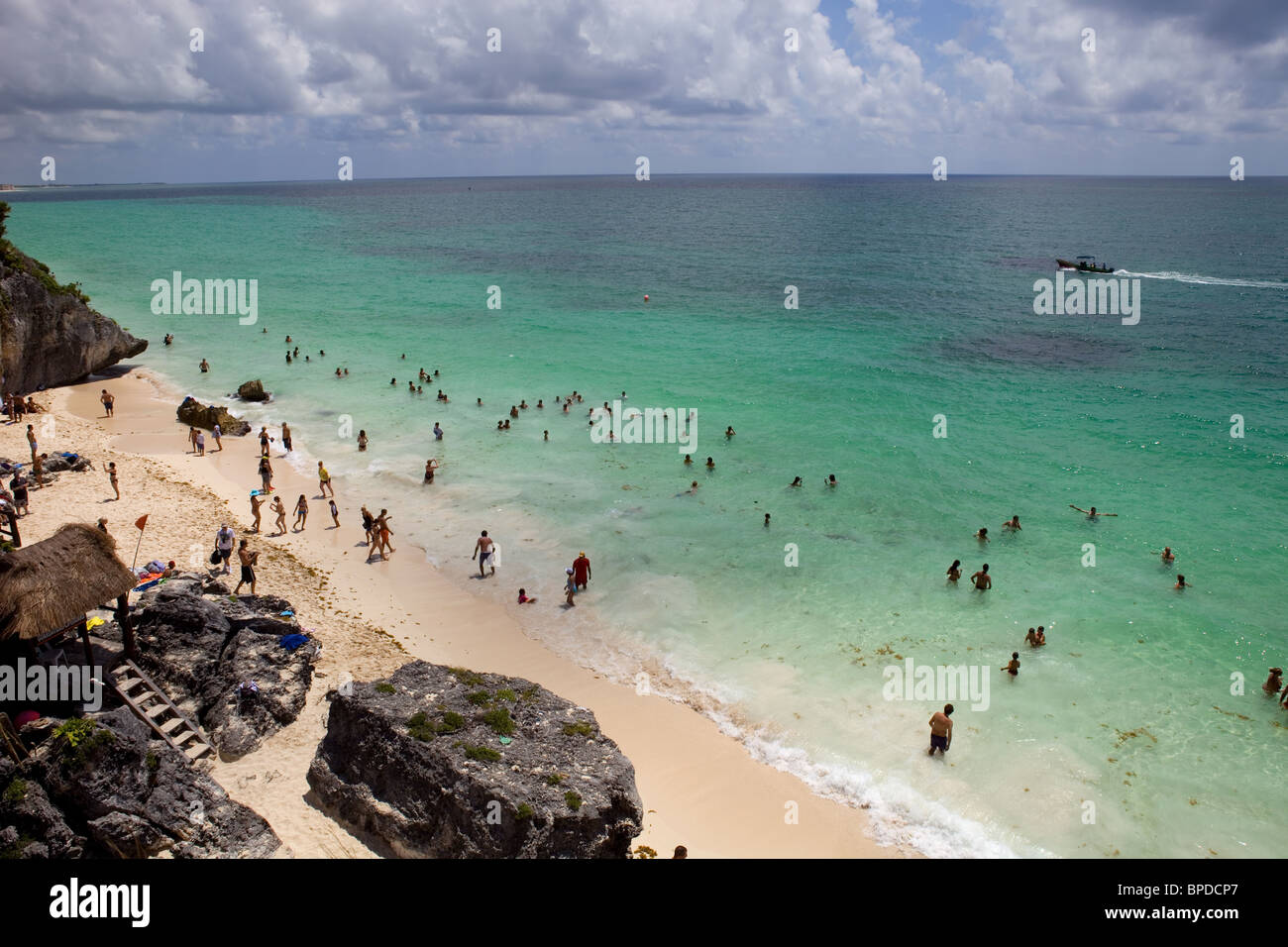 Crowded beautiful beach on August 10, 2010 in Tulum, Mexico Stock Photo ...