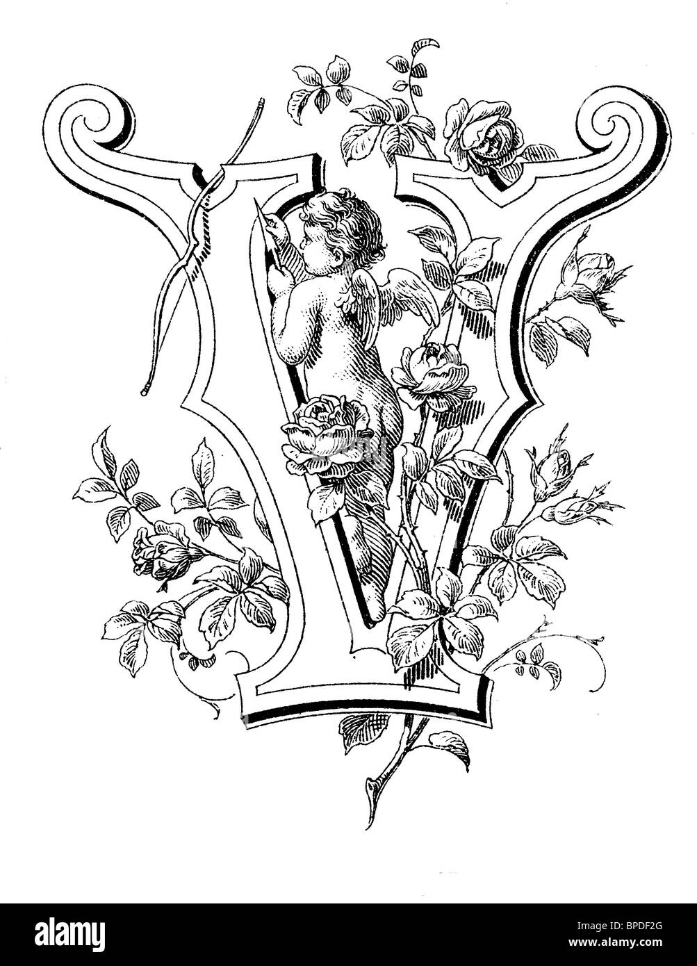 Alphabetic character, letter V, cupid Stock Photo - Alamy