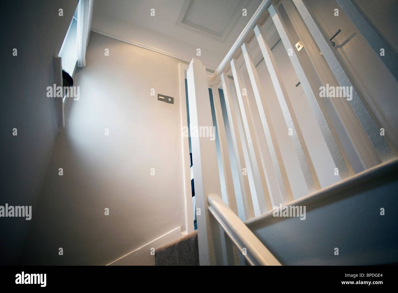 A staircase area in newly restored rebuilt house Stock Photo - Alamy
