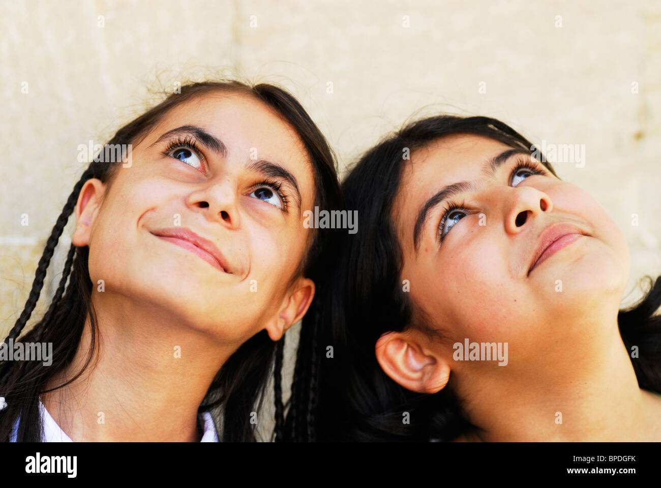 Azerbaijan, Baku, view of two friends looking up Stock Photo - Alamy