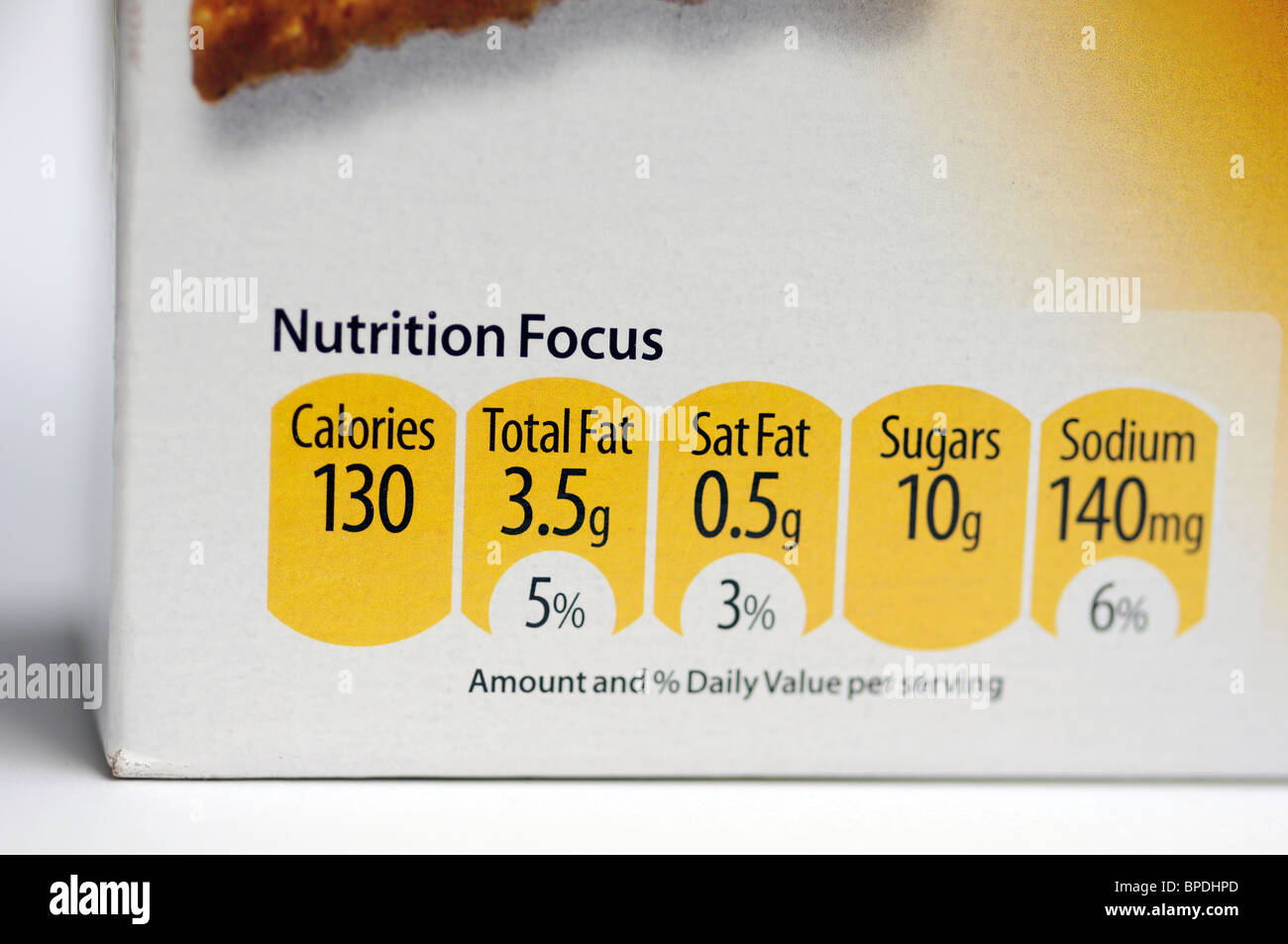 Nutrition information on packaged food Stock Photo - Alamy