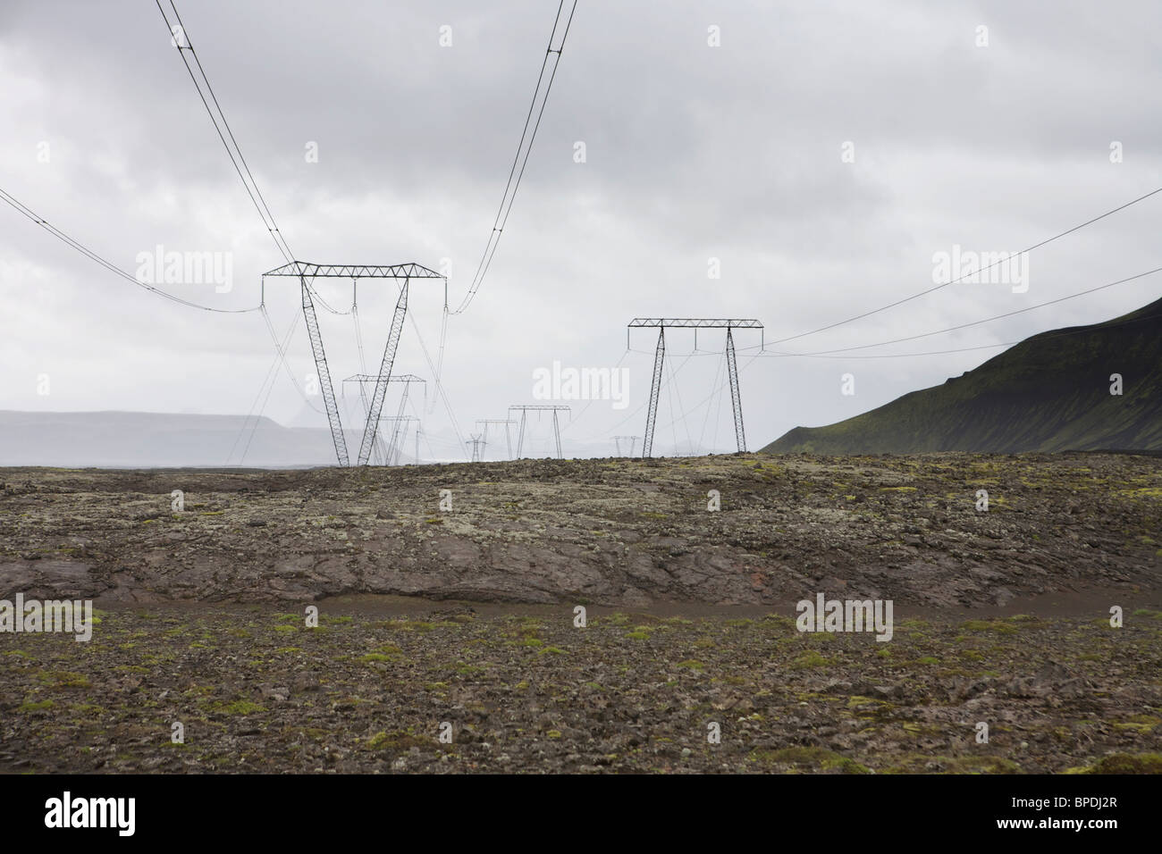 Electric pylons in the interior highlands of Iceland Stock Photo - Alamy