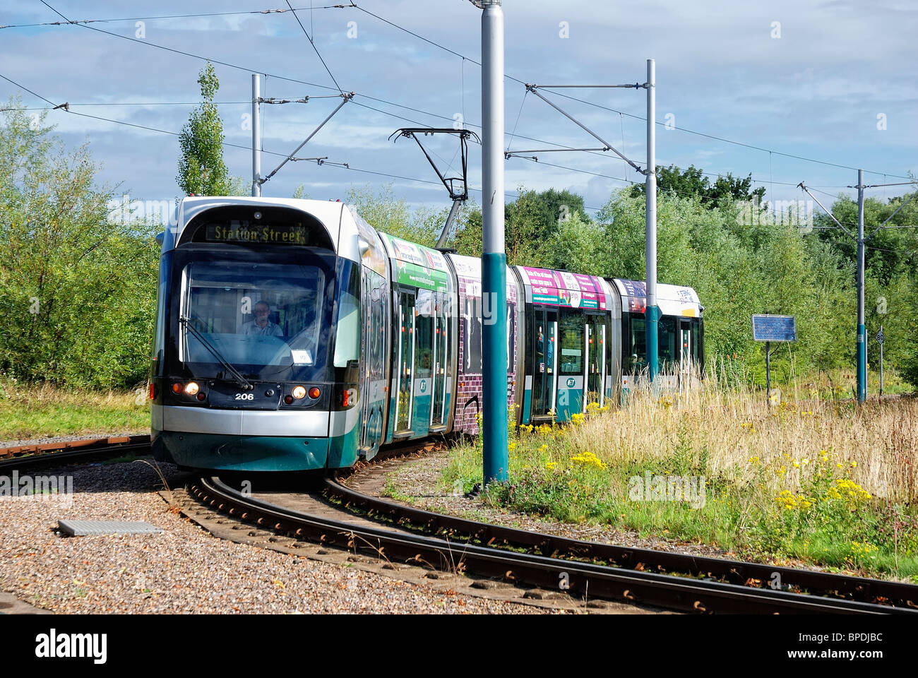 Nottingham express transit on the curved approach to Wilkinson street ...