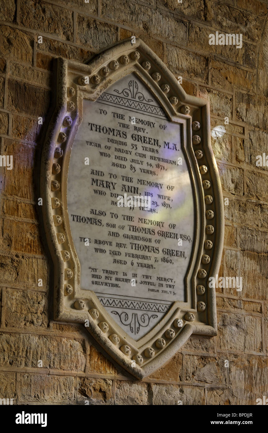Memorial on wall in St. Mary the Virgin Church, Badby, Northamptonshire ...