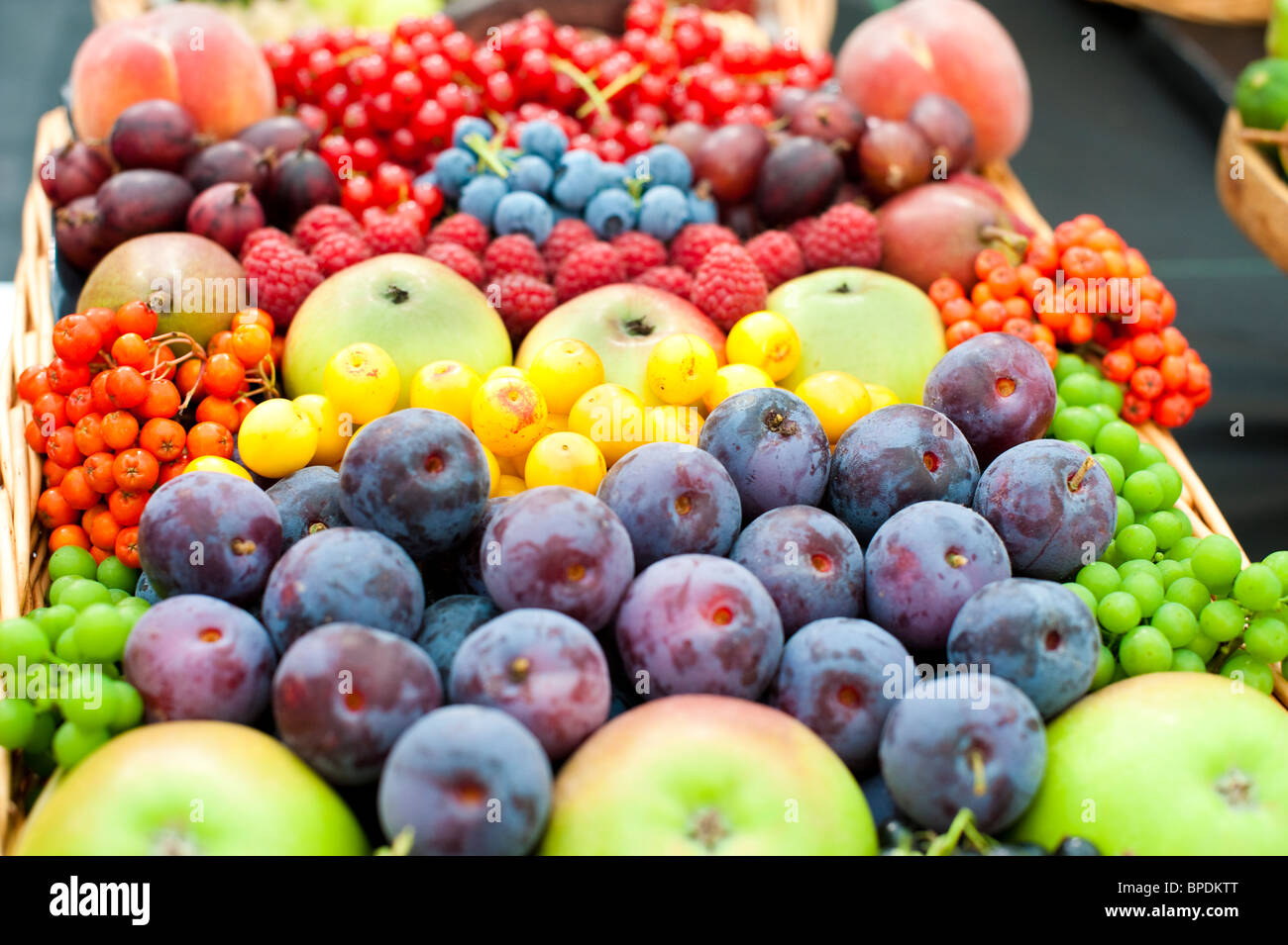 Baskets of fruit on display at Shrewsbury Flower Show, Shropshire, UK ...