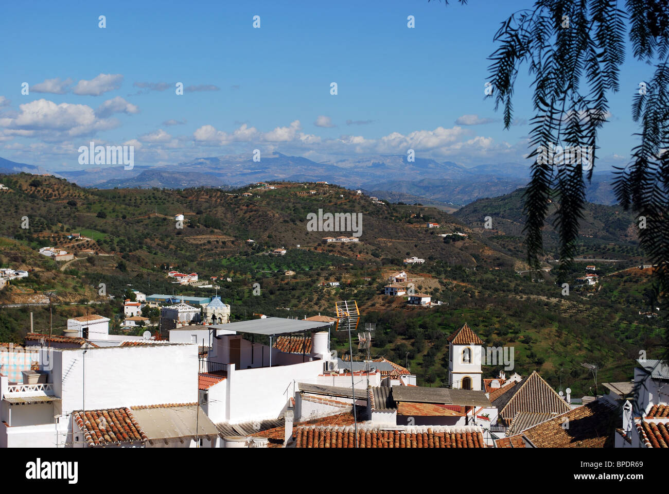 View of the village and surrounding countryside, whitewashed village ...