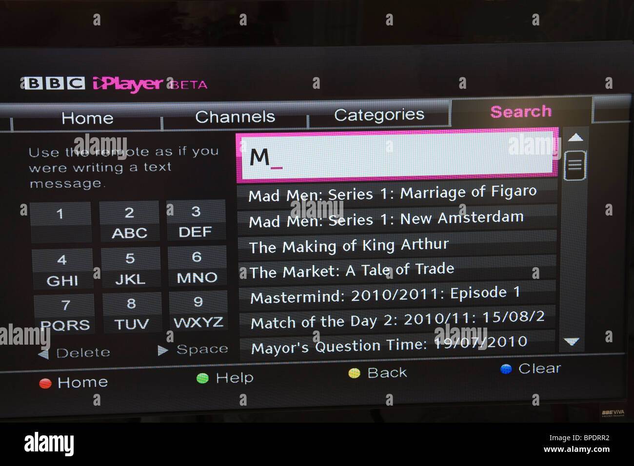 Close up of a flat screen television set showing the BBC i Player BETA ...
