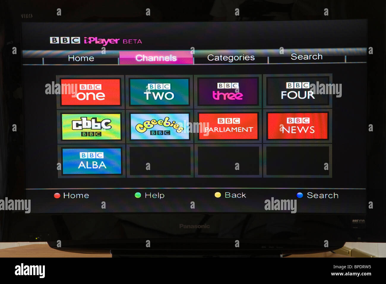 Close up of a Panasonic Viera flat screen television set showing the ...