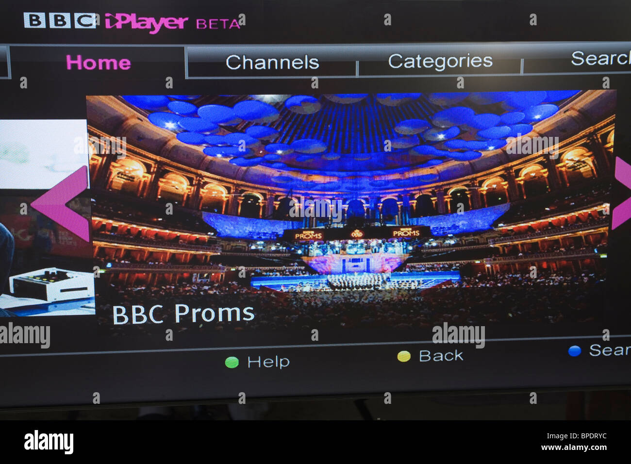 Close up of a flat screen television set showing the BBC i Player BETA ...